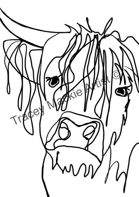 Highland Cow Line Art, A4, PNG File, White Background. Small Home ...