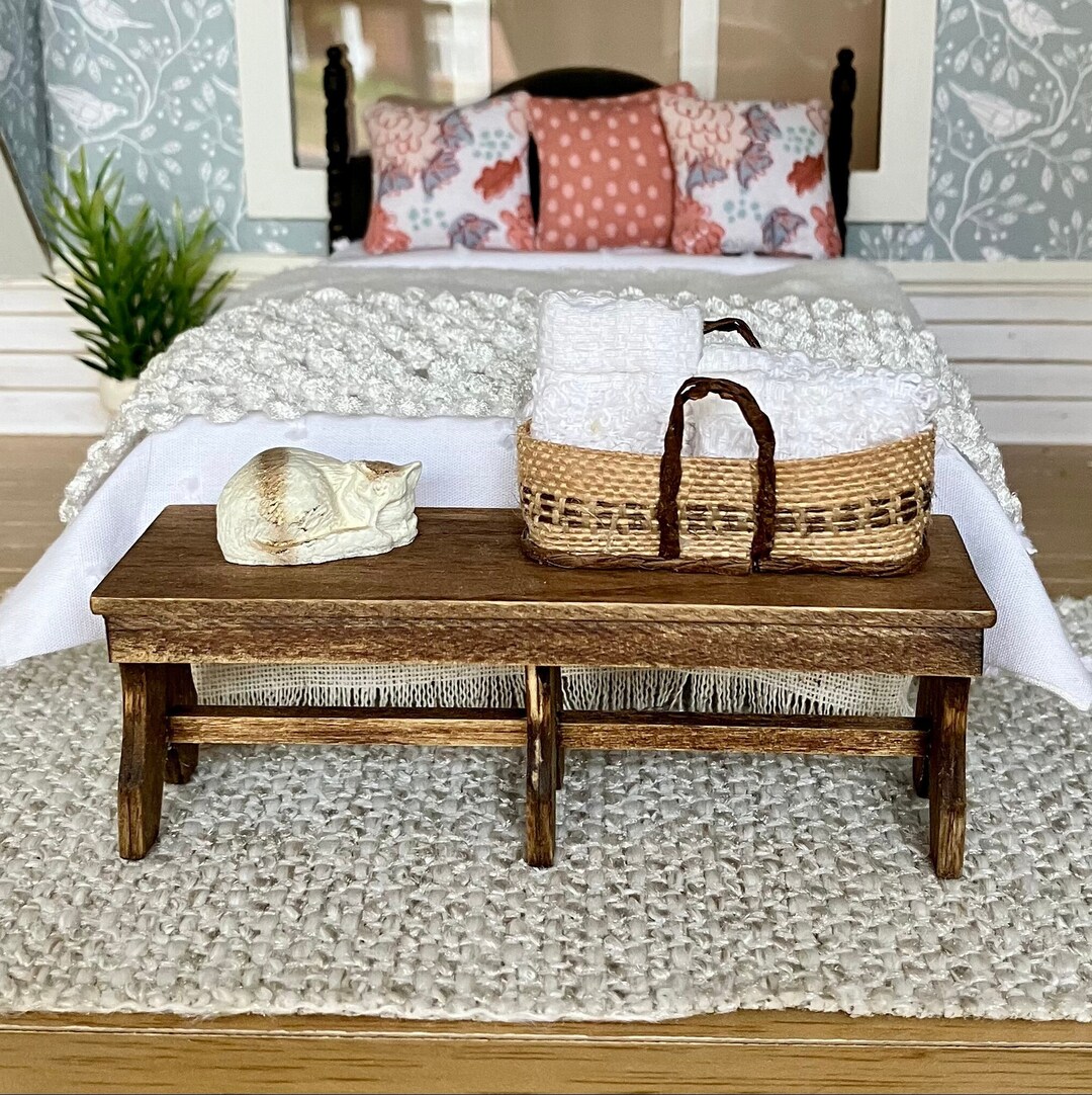 1:12 Scale Bench, Stained Bench, Miniature Bench, Dollhouse Bench ...