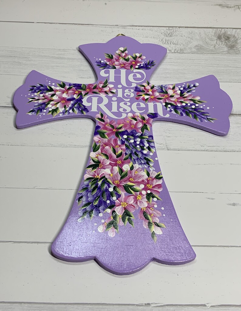 He is Risen Painted Floral Spring Easter Cross Wood Door or - Etsy