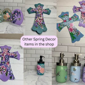 He is Risen Painted Floral Spring Easter Cross, Wood Door or Wall Hanging, Painted Easter Cross ...