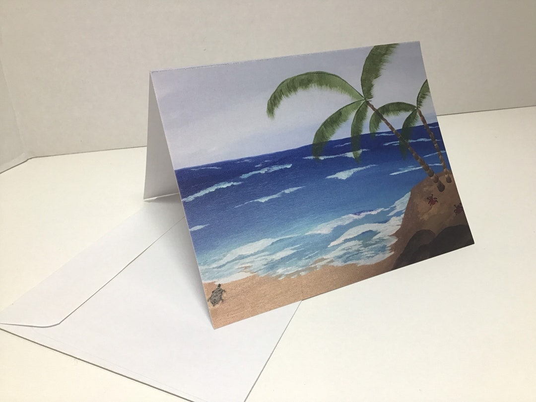 Tropical Beach Card Art Print Greeting Card Acrylic Painting Sandy ...