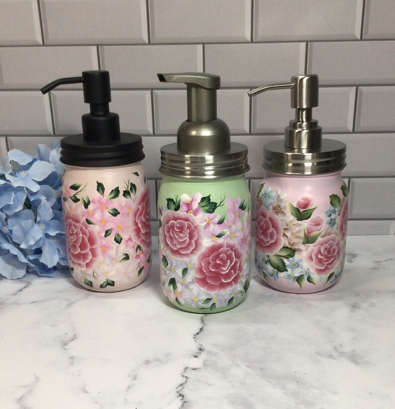 Hand Painted Pastel Spring Soap Dispenser With Roses & | Etsy