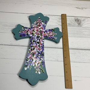 Teal Floral Spring Easter Cross, Wood Door or Wall Hanging, Painted ...