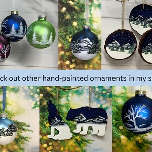 Light Blue Snowy Winter Mountain Scene Hand Painted Glass Christmas ...
