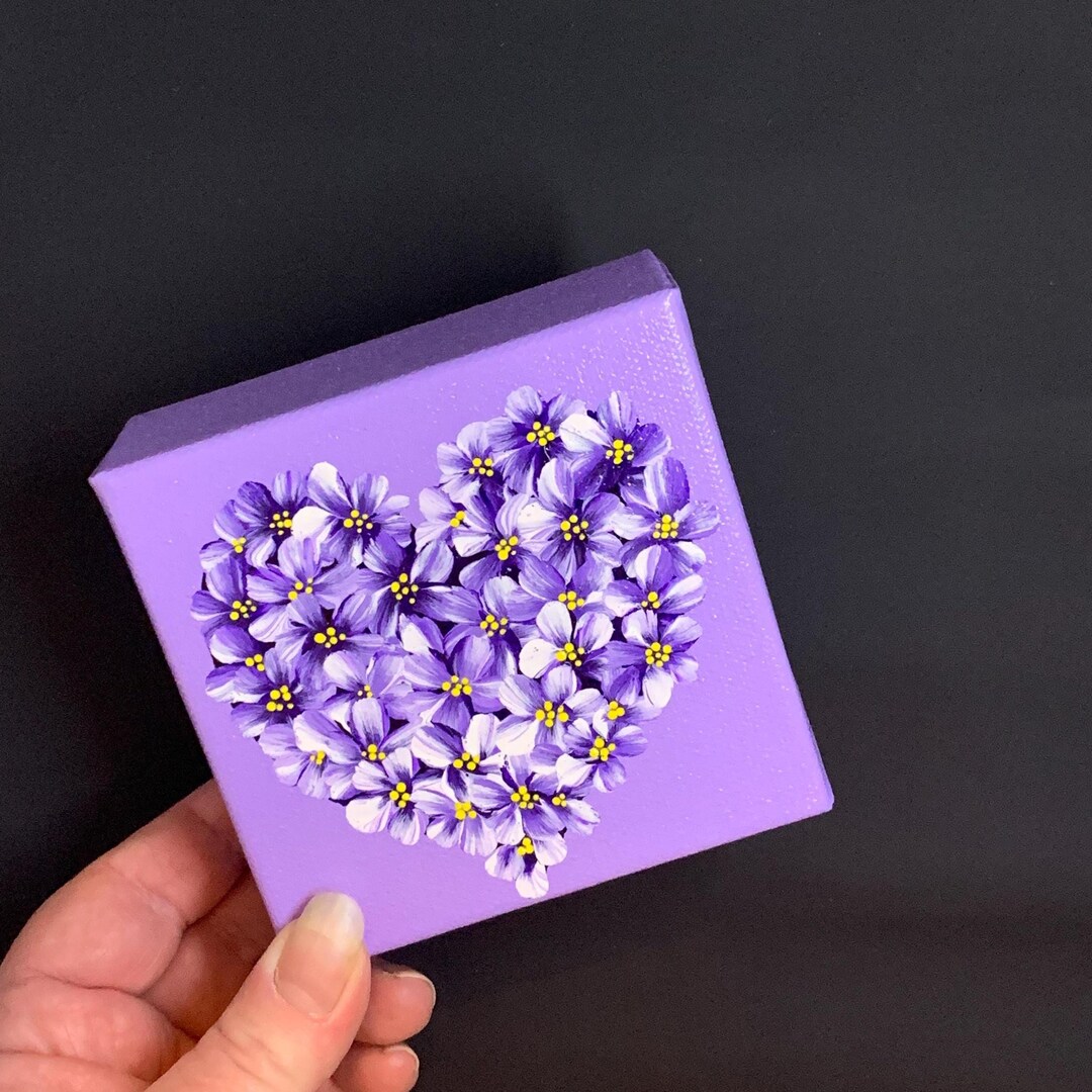 Floral Heart Acrylic Painting, 4x4 Canvas, Galentine's or Valentine's ...