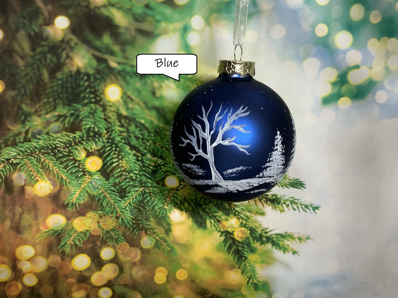 Christmas Keepsake Ornaments, Hand Painted With Snow Covered Trees in ...