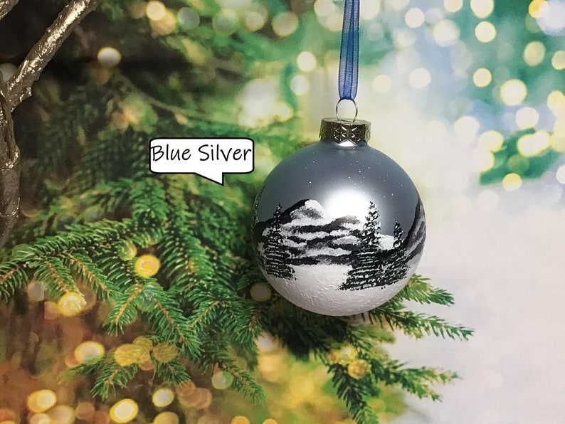 Painted Glass Ornaments Snowy Winter Mountain Scene Hand - Etsy UK