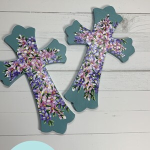 Teal Floral Spring Easter Cross, Wood Door or Wall Hanging, Painted ...