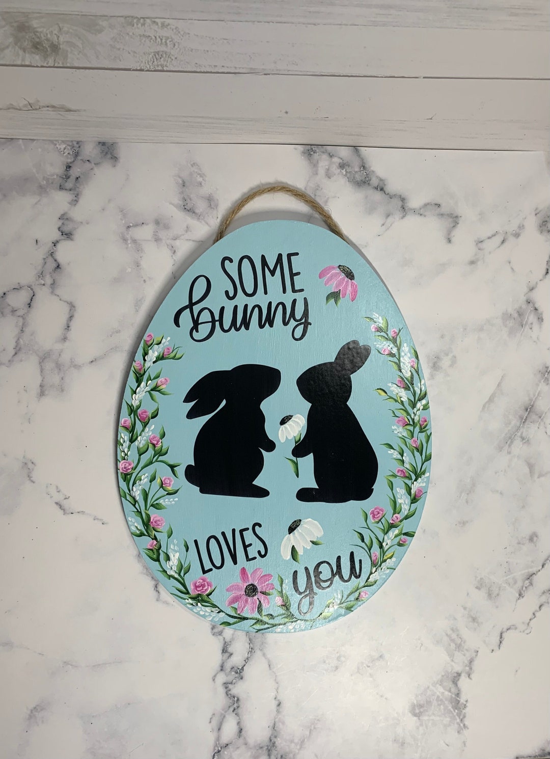 Easter Wall Decor, Some Bunny Loves You Door Hanger, Wooden Easter Egg ...