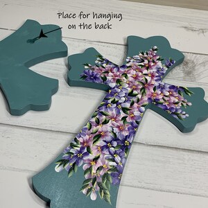 Teal Floral Spring Easter Cross, Wood Door or Wall Hanging, Painted ...