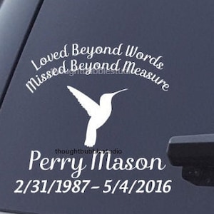Loved Beyond Words, Missed Beyond Measure Hummingbird Car Decal ...