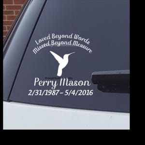 Loved Beyond Words, Missed Beyond Measure Hummingbird Car Decal ...