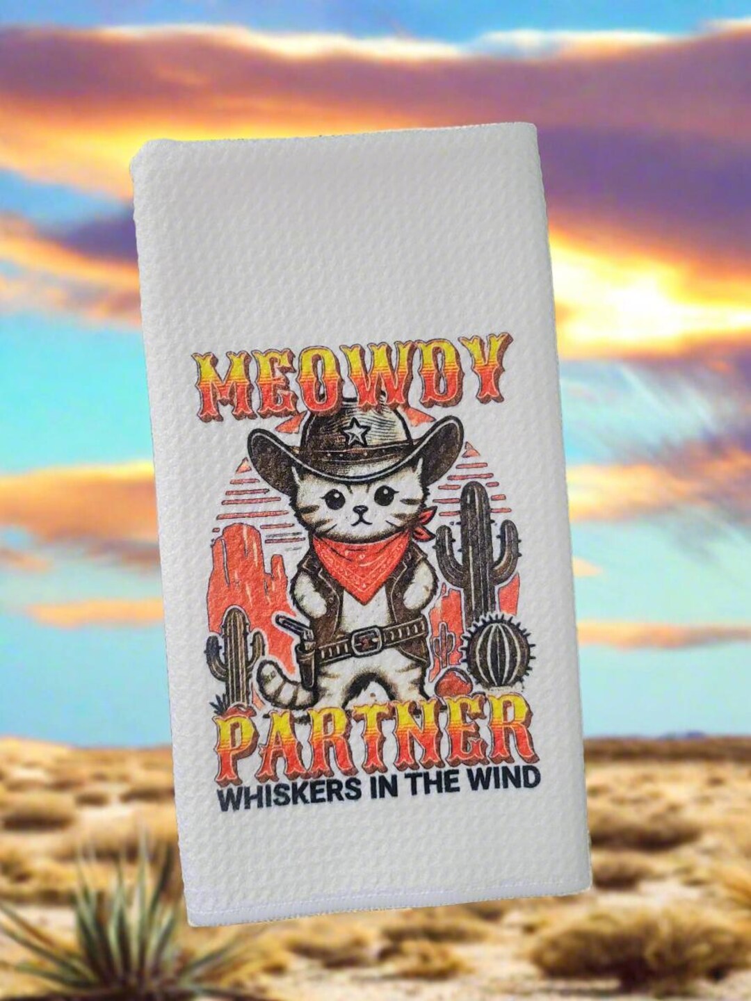 Funny Cowboy Cat Kitchen Towel | Meowdy Partner | Microfiber Kitchen ...
