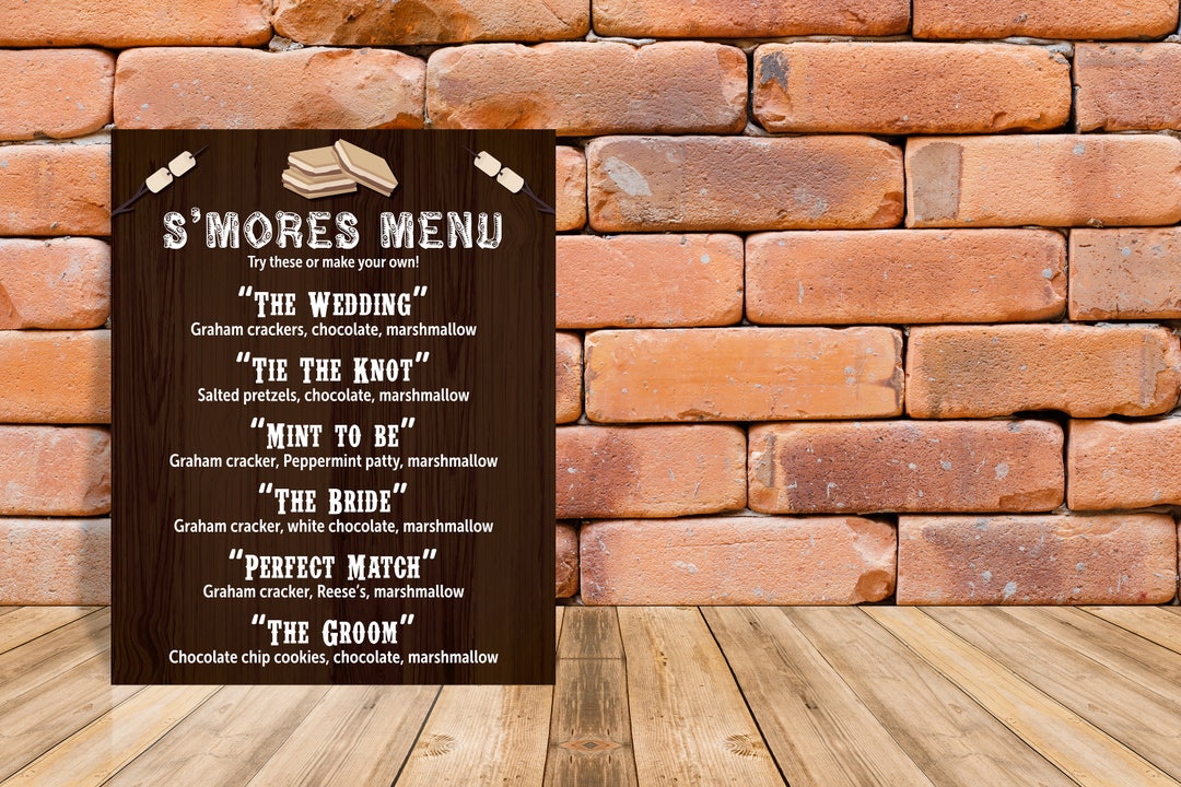 S'mores Menu Gourmet Wedding Rustic Brown Wood I Do BBQ Customizable ...