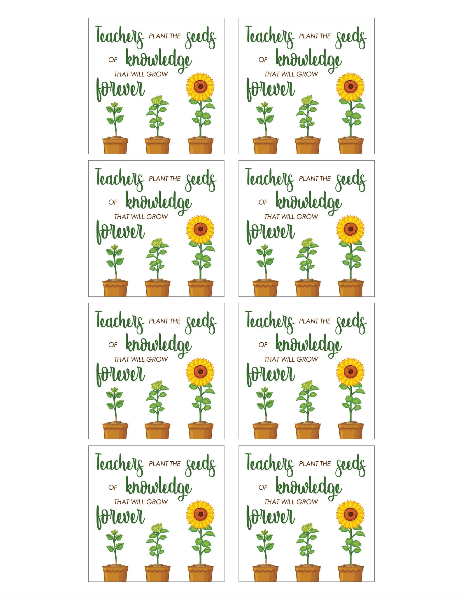 Teacher Appreciation Tags - Plant the Seeds of Knowledge Quote - Green ...