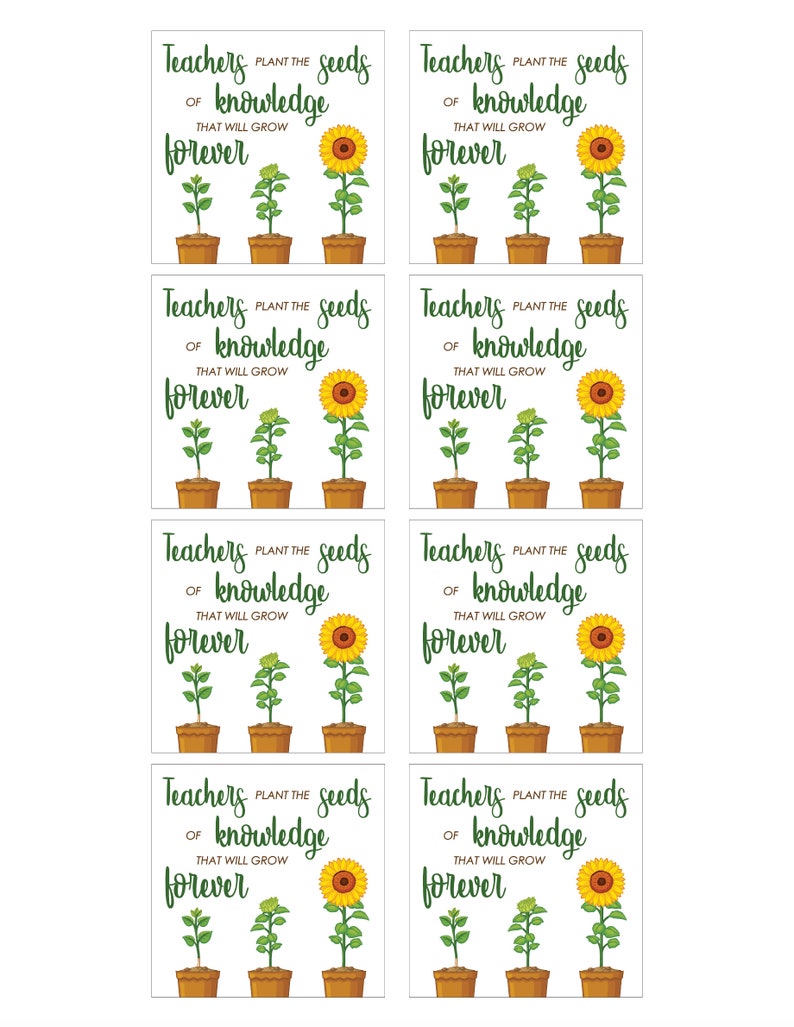 Teacher Appreciation Tags - Plant the Seeds of Knowledge Quote - Green ...
