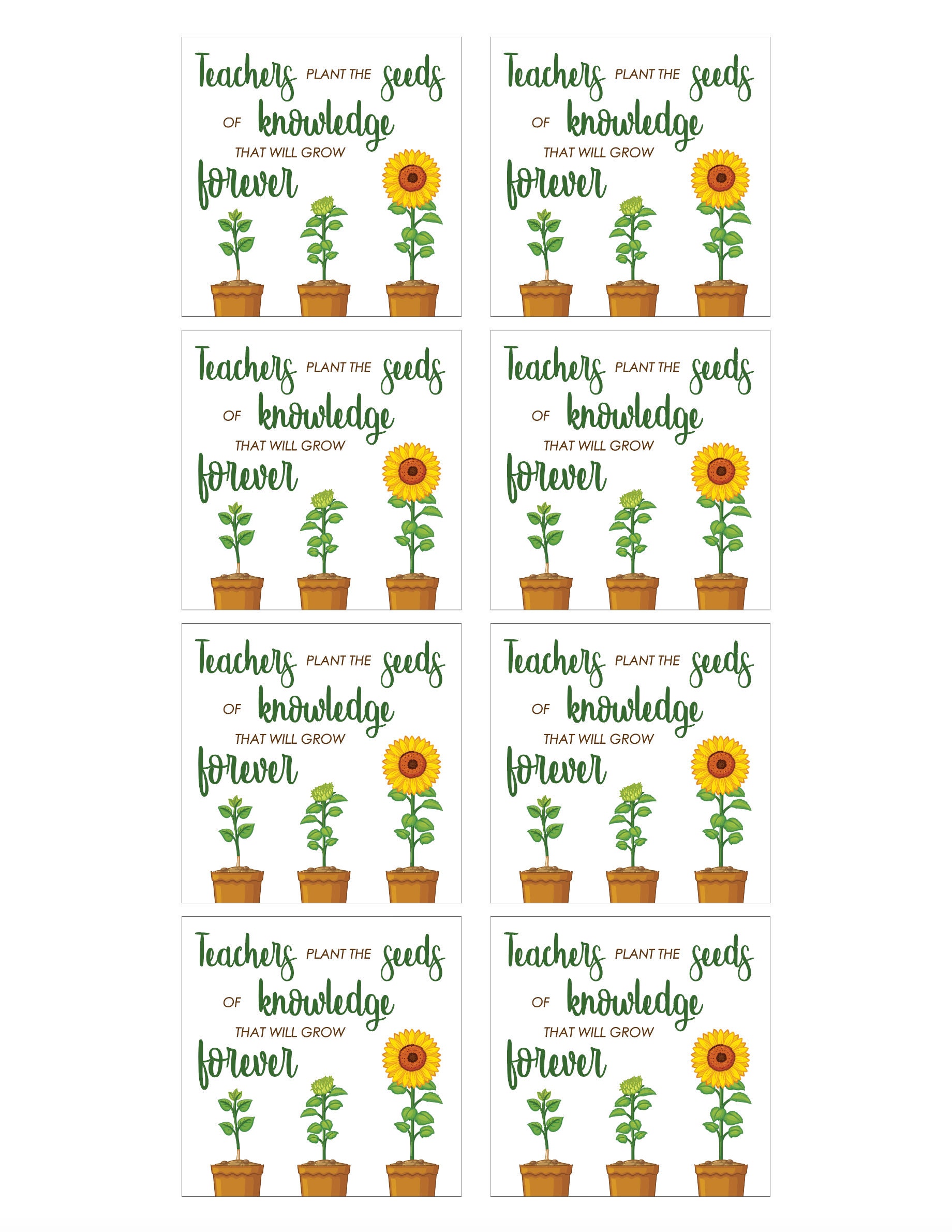 Teacher Appreciation Tags - Plant the Seeds of Knowledge Quote - Green ...