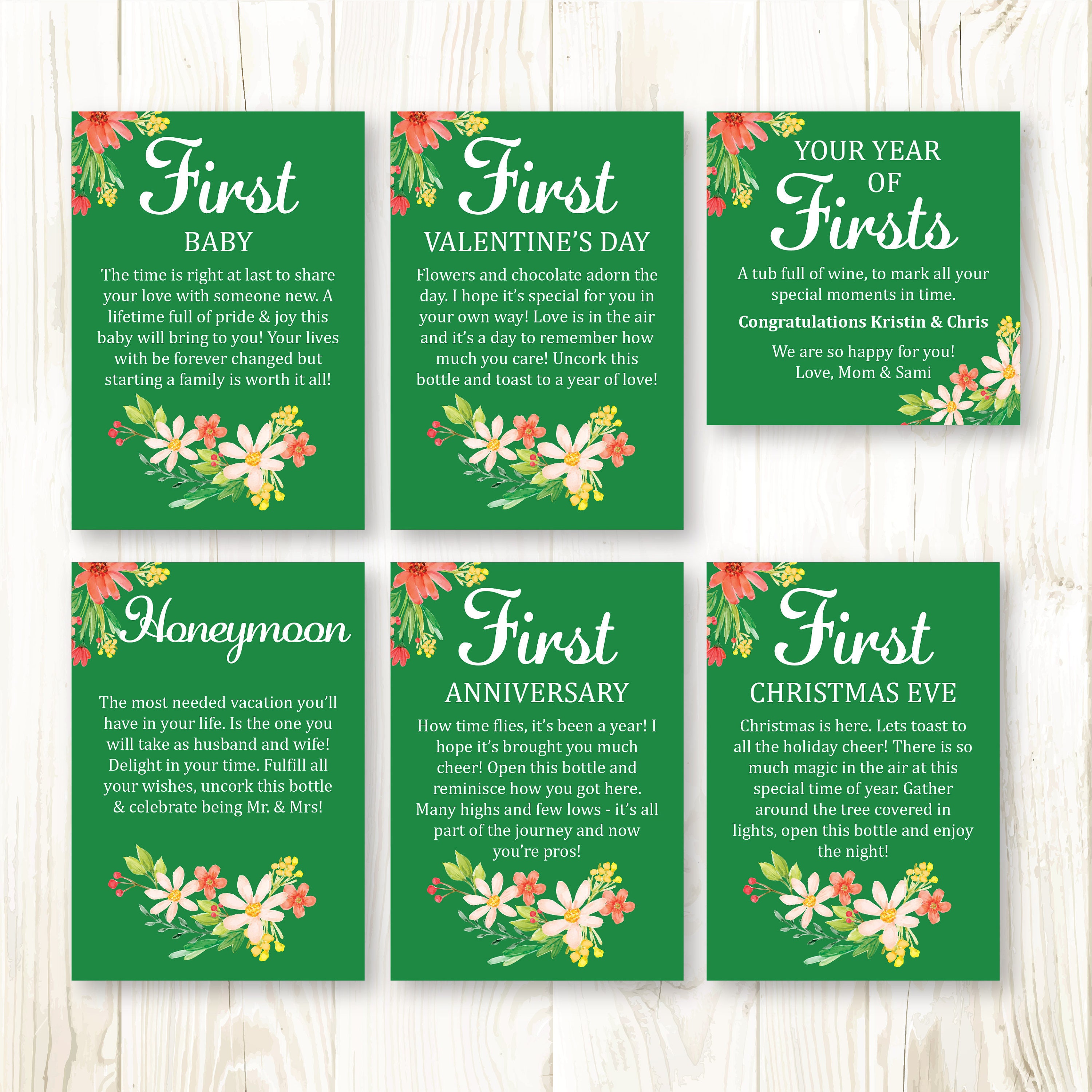 Year of Firsts Wine Labels Bridal Shower Wedding Printable Green ...