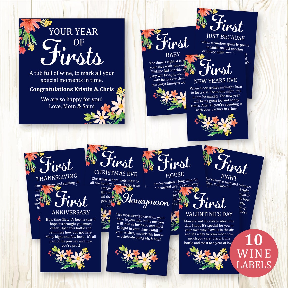 Year of Firsts Wine Labels Bridal Shower Wedding Printable Green ...