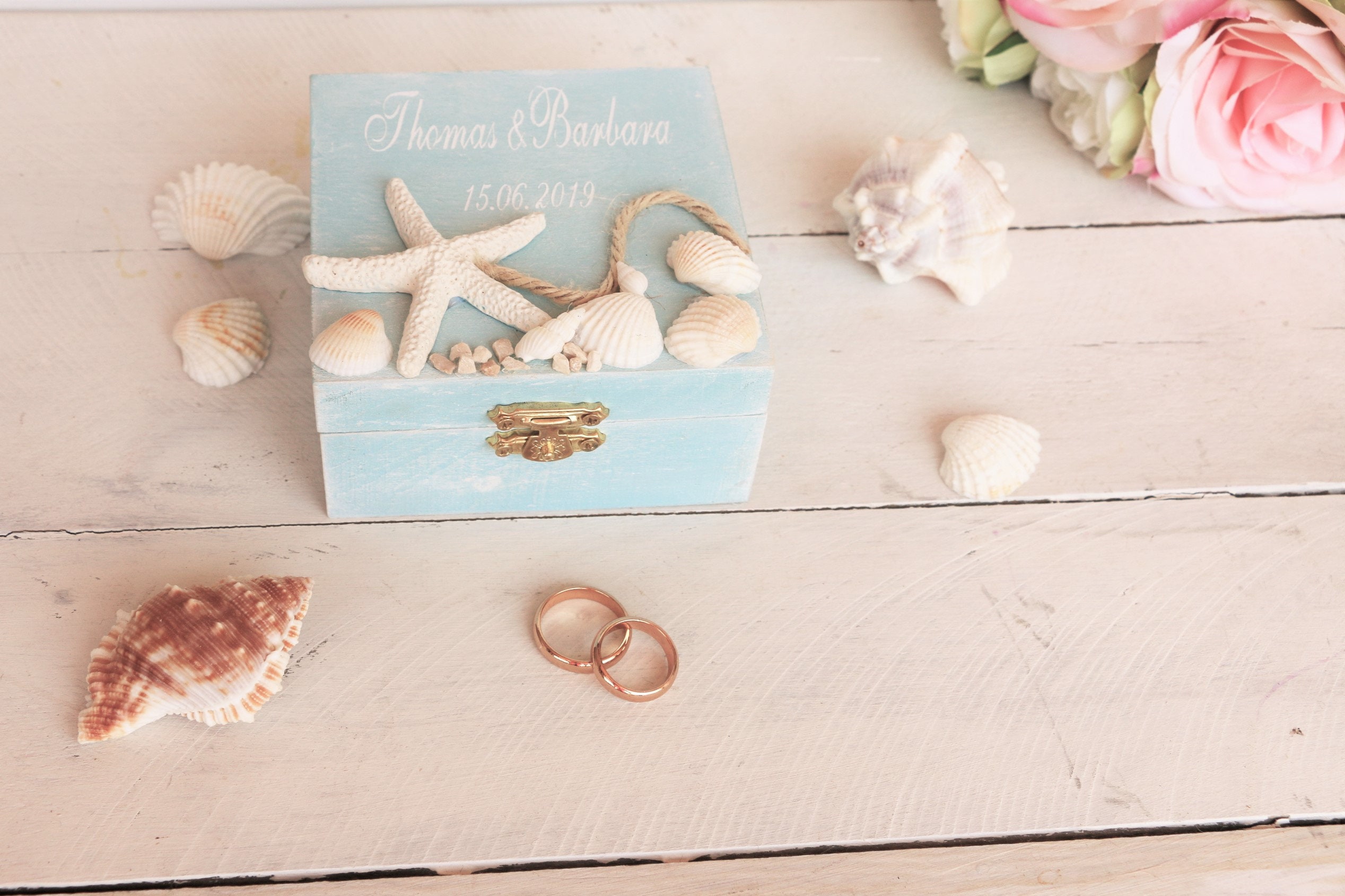 Beach Wedding Theme Ring Bearer Boxring Box Personalized With - Etsy