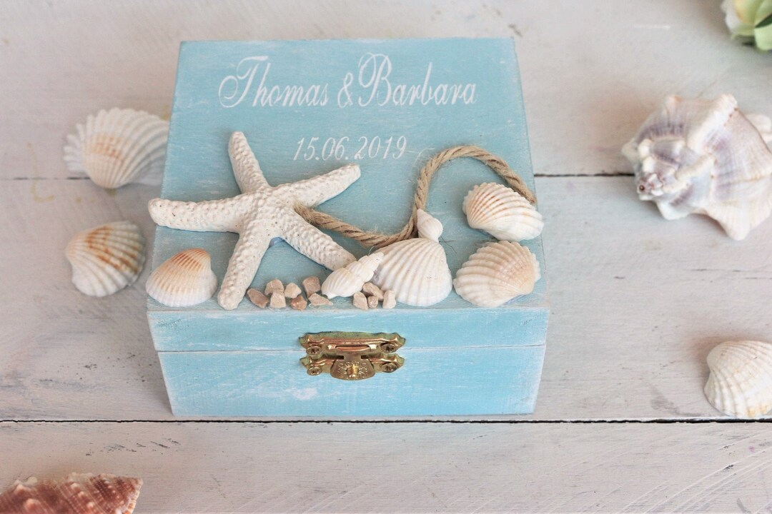 Beach Wedding Theme Ring Bearer Box,ring Box Personalized With Names ...