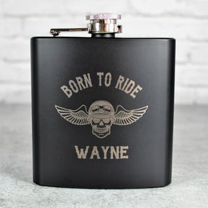 Personalized Matte Black Biker Flask Custom Biker Flask Engraved Black ...