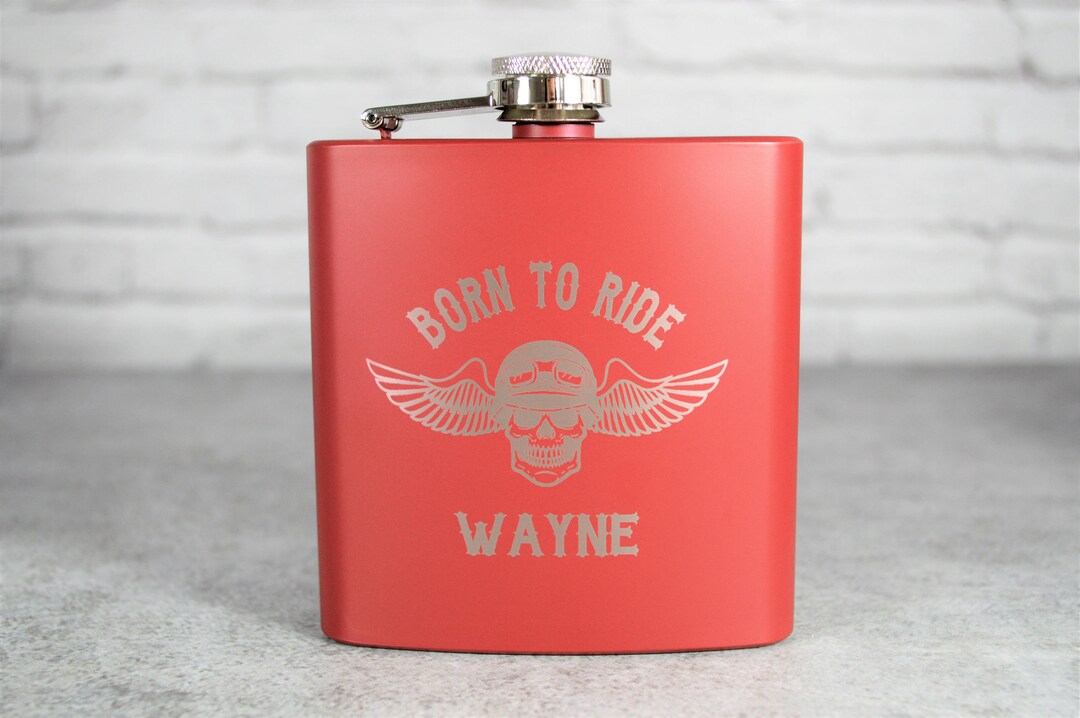 Personalized Matte Red Biker Flask Custom Biker Flask Personalized ...