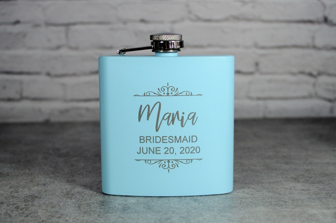 Personalized Baby Blue Flask Custom Flask Engraved Flask Bridesmaid ...