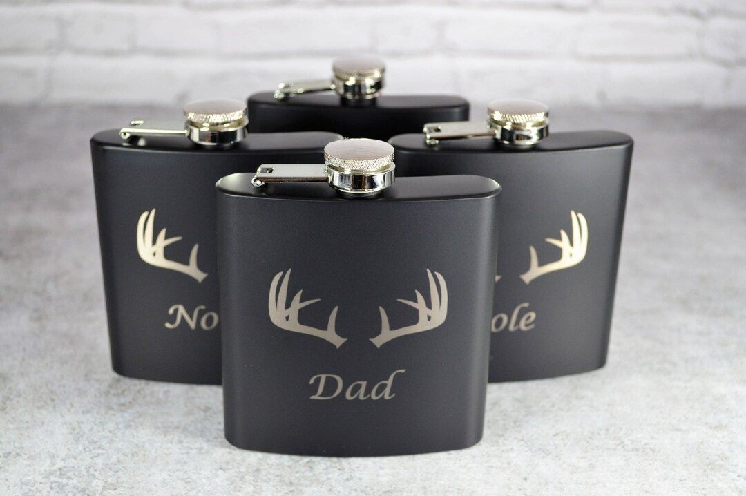 4 Personalized Matte Black Flasks Engraved Black Flask - Etsy