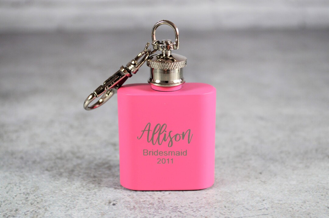 Personalized Matte Pink Mini Flask Flask Keychain - Etsy