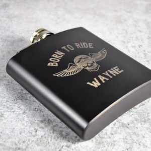 Personalized Matte Black Biker Flask Custom Biker Flask Engraved Black ...