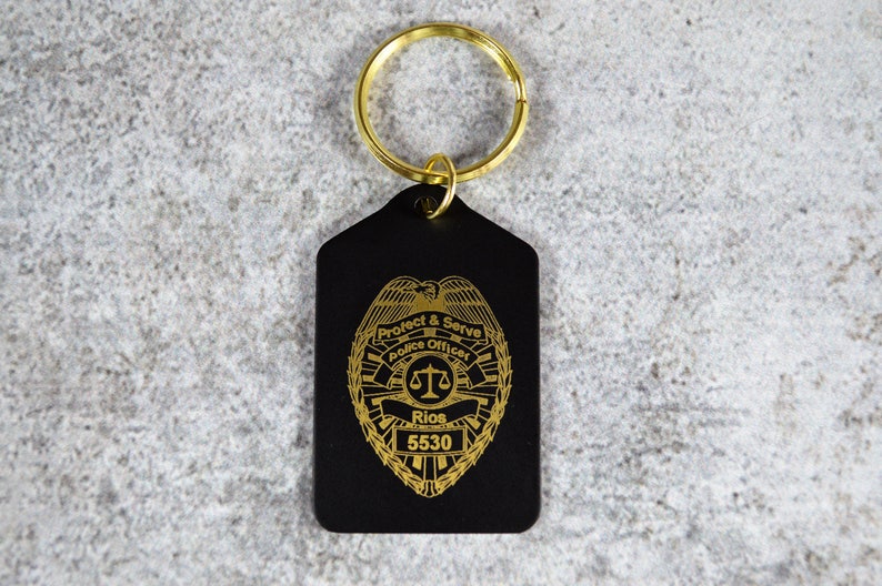 Police Badge Keychain Custom Engraved Keyring Police - Etsy