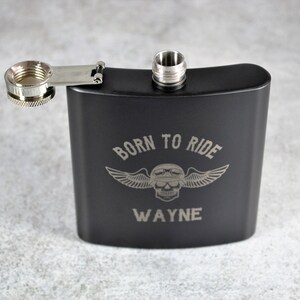 Personalized Matte Black Biker Flask Custom Biker Flask Engraved Black ...