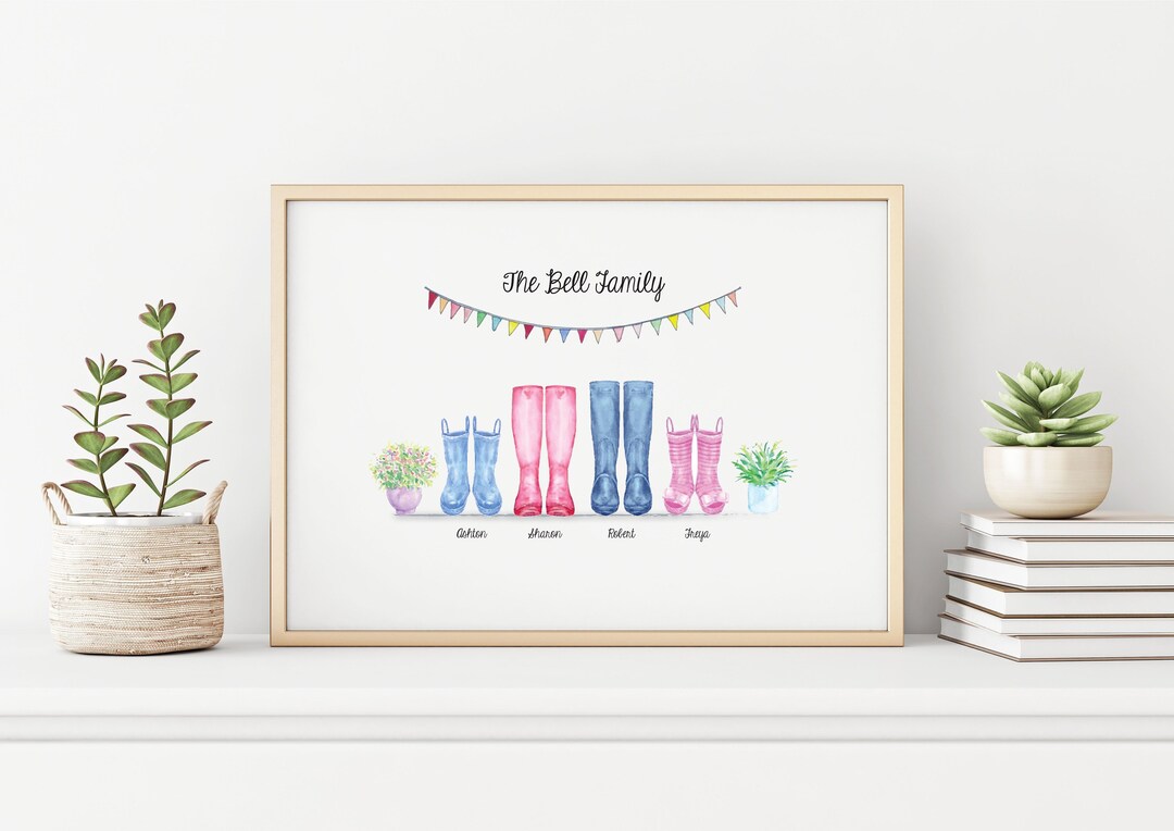 Family Wellies, Pretty Witty, Family Artwork, Wall Art, Personal Gift ...
