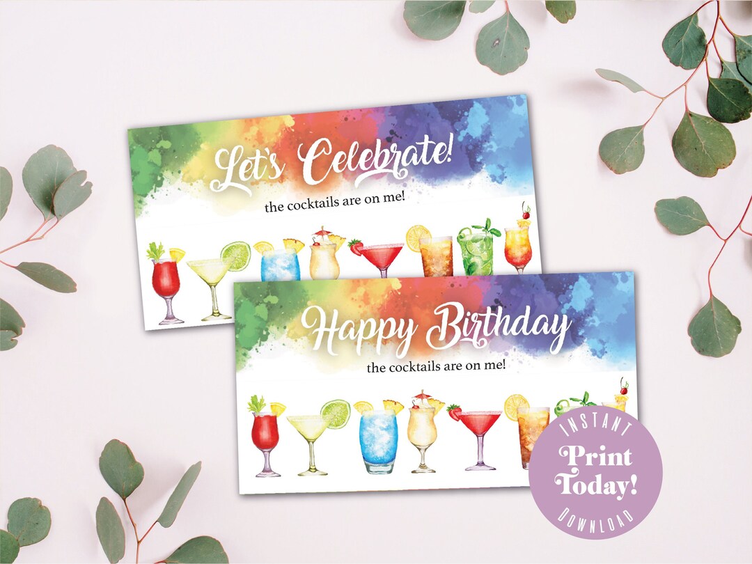 Birthday Cocktails Voucher, Printable Gift, Instant Download - A4 ...