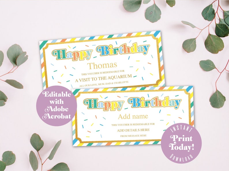 Editable Birthday Voucher, Printable Gift, Instant Download - A4 ...