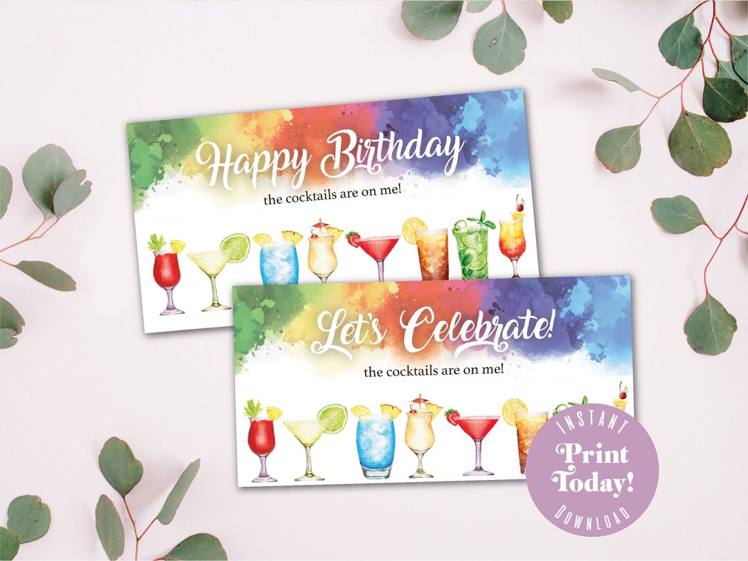 Celebrate With a Cocktails Voucher, Printable Gift, Instant Download ...