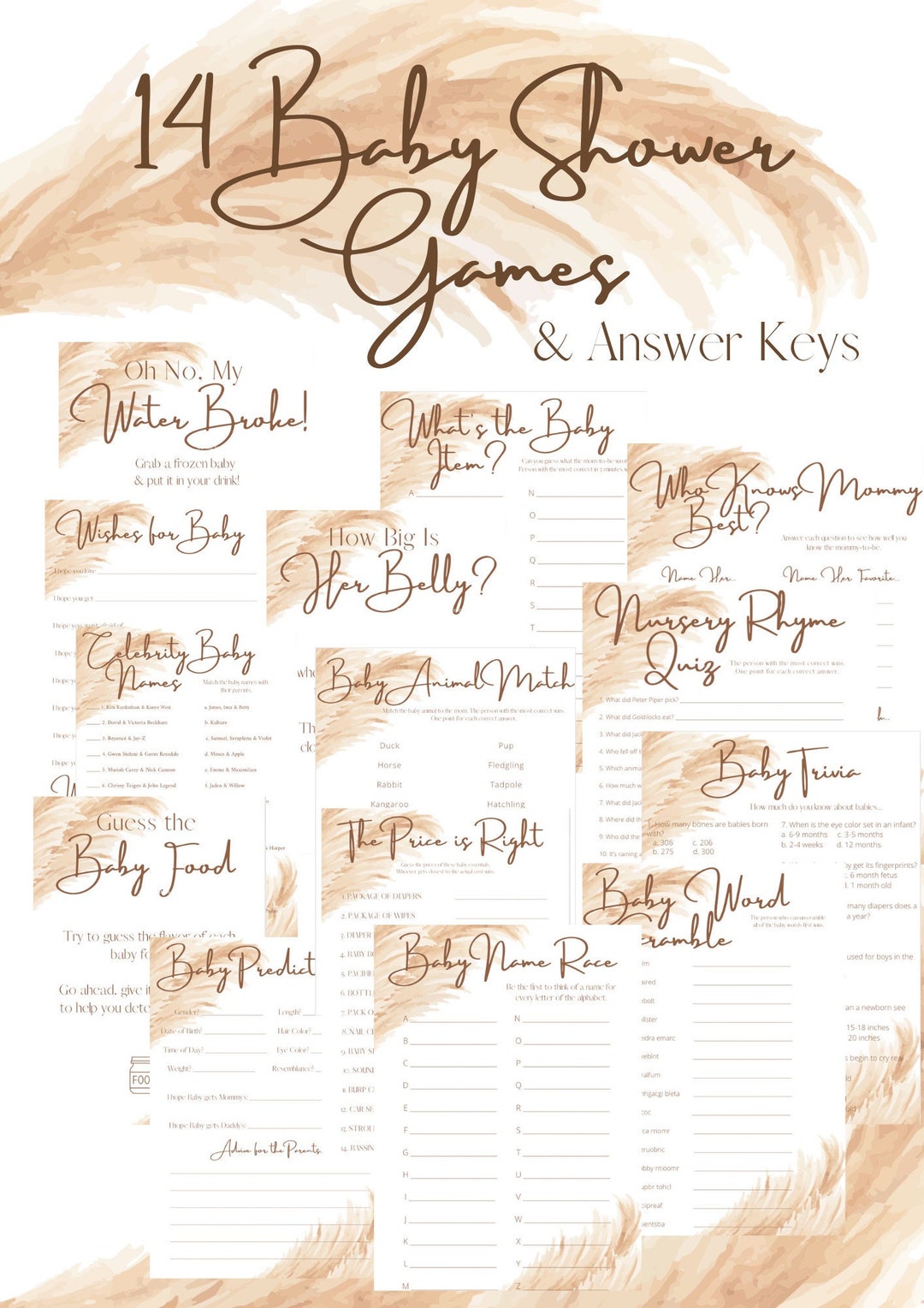 14 Baby Shower Printable Party Games Bundle With Answer Keys - Etsy