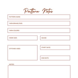 Crochet Pattern Notes Printable - Etsy