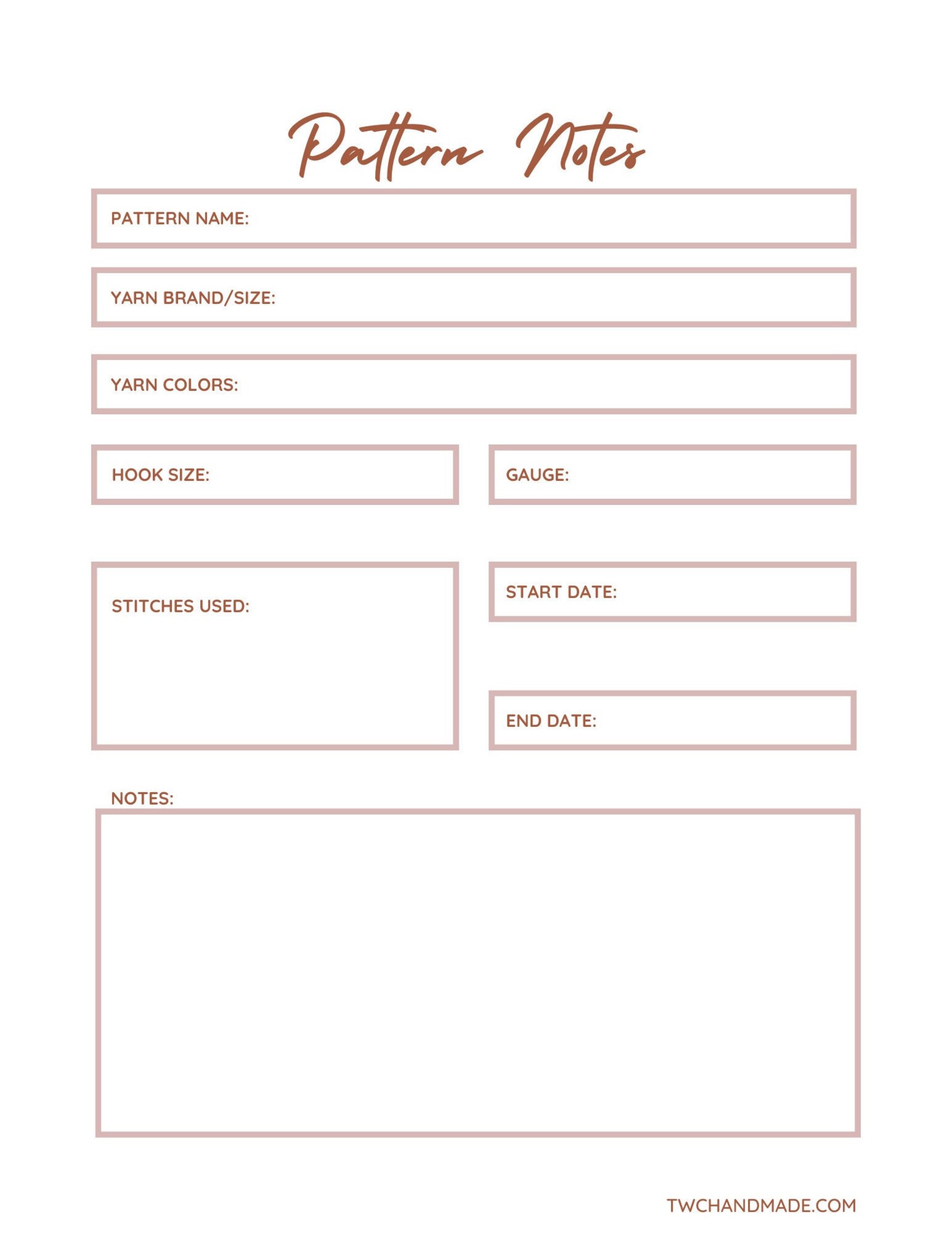 Crochet Pattern Notes Printable - Etsy