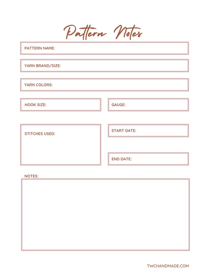 Crochet Pattern Notes Printable - Etsy