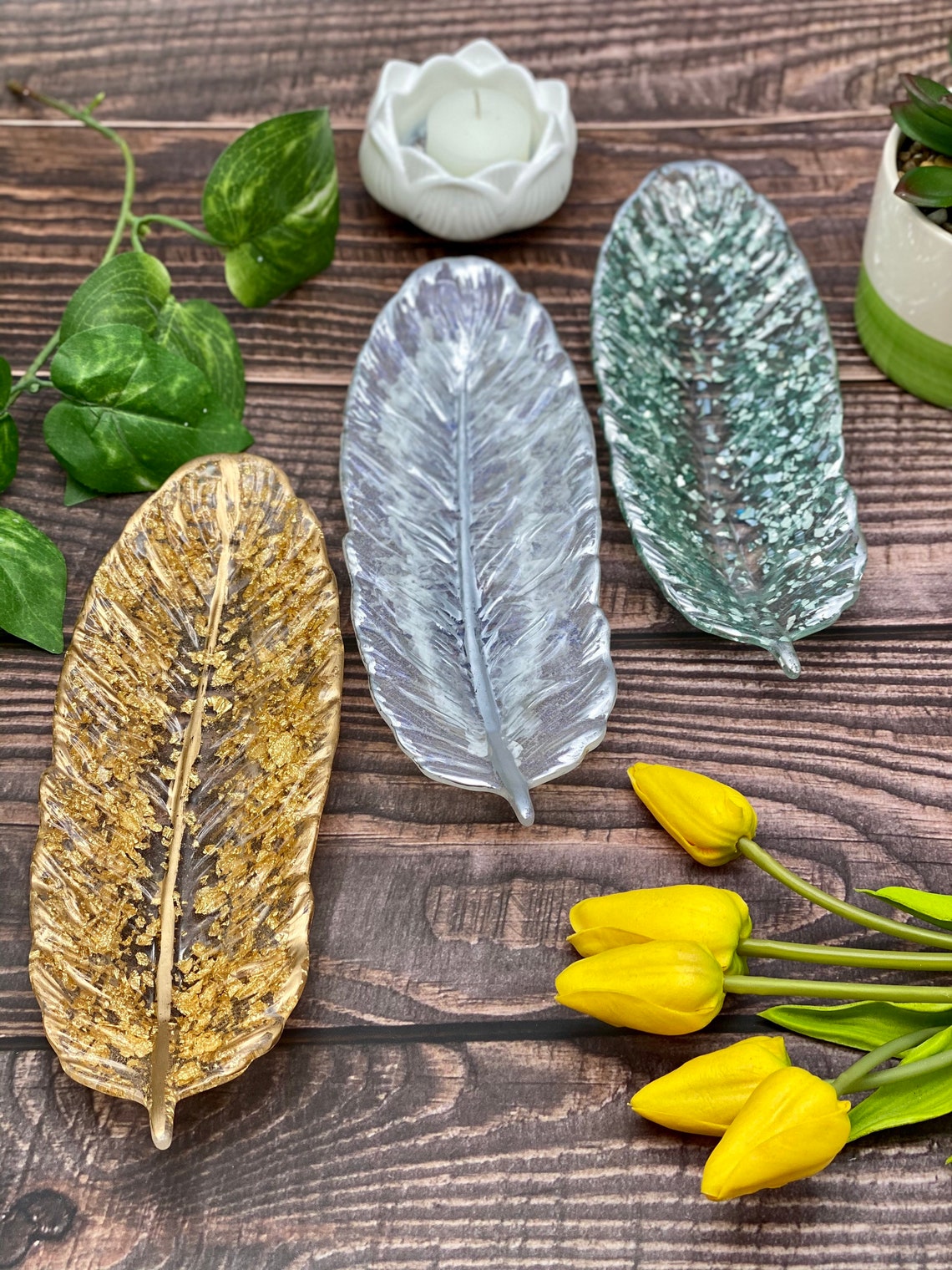Handmade Resin Feather Trinket Dish Resin Jewelry Tray Ring | Etsy