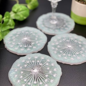Dandelion Flower Resin Drink Coasters Gold Pearl and White Glitter ...