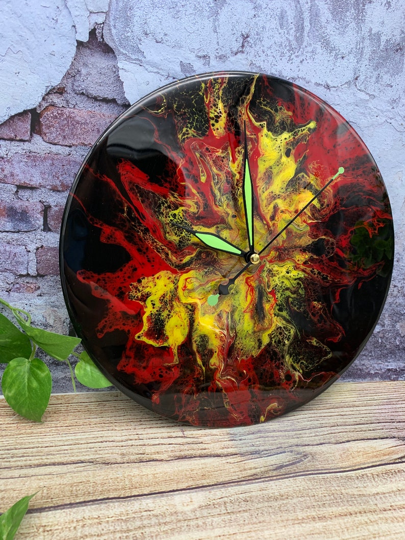 Resin Clock Red Yellow Gold Decorative Round Clock Modern - Etsy