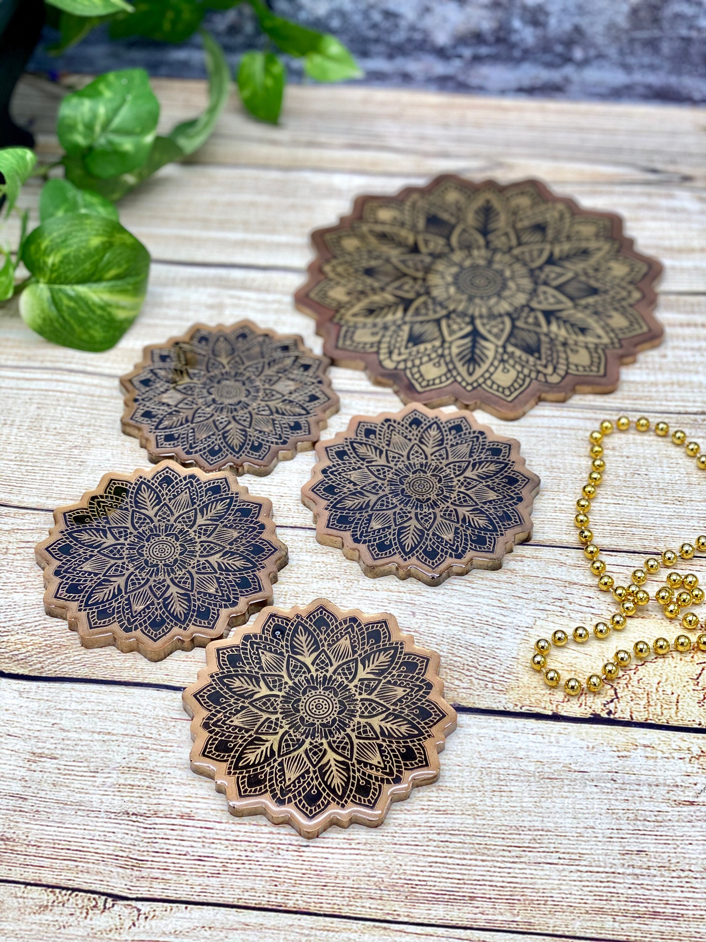Mandala Serving Tray With Coasters Jewelry Platter Vanity Tray Makeup ...