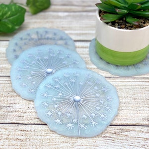 Dandelion Flower Resin Drink Coasters Gold Pearl and White Glitter ...