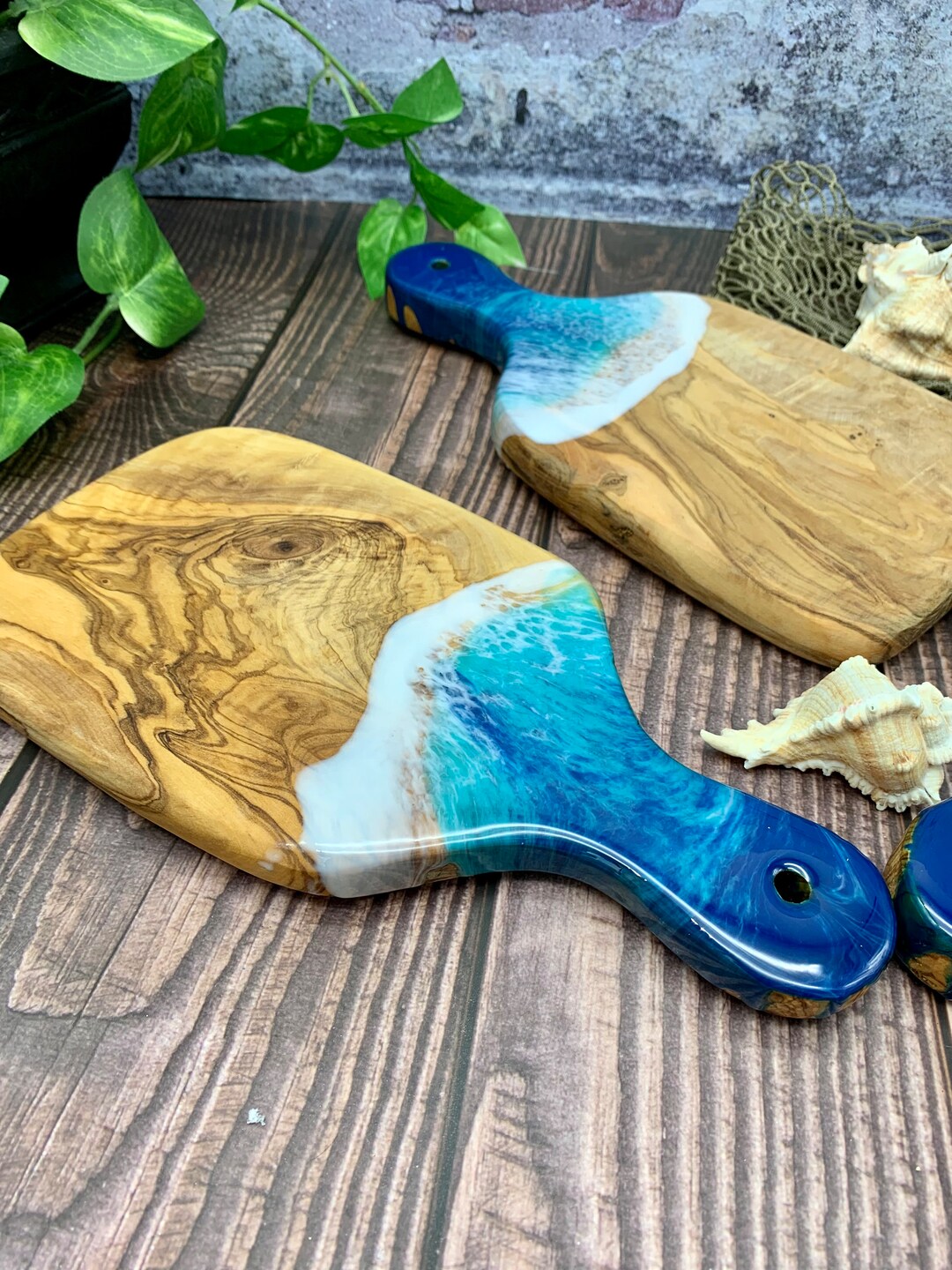 Small Resin Ocean Cutting Board Olive Wood Charcuterie Cheese Serving ...