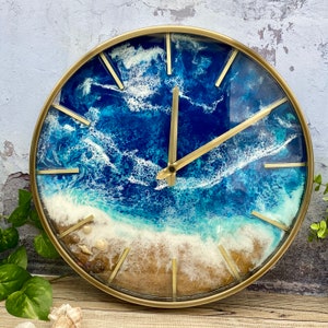 Beach Decor Large Ocean Clock Ocean Water Blue Abstract Fluid ...