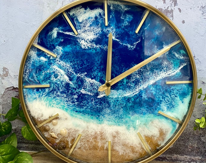 Beach Decor Large Ocean Clock Ocean Water Blue Abstract Fluid - Etsy India