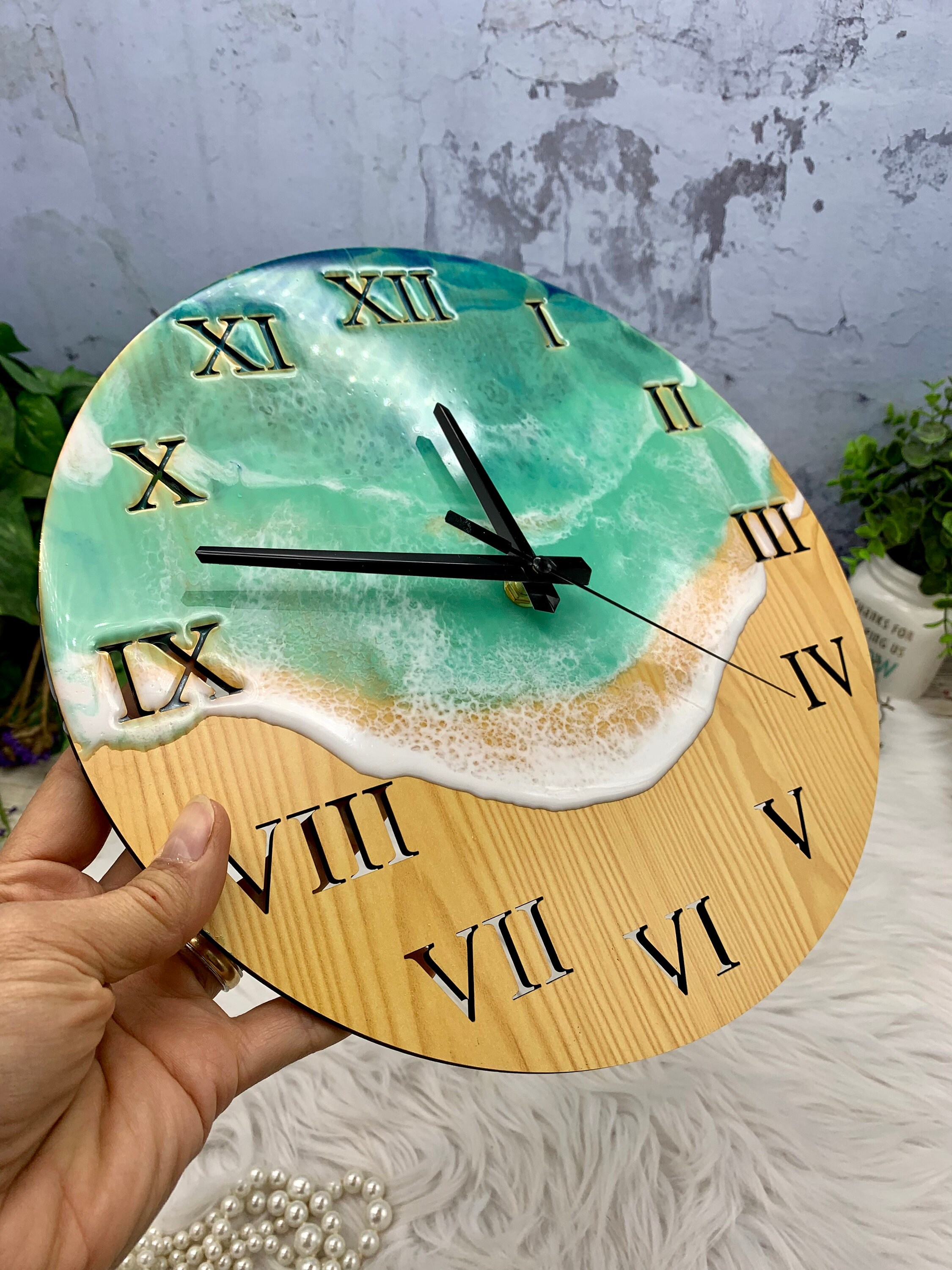 Wave Clock, Resin Wave Art, Beach Decor Resin Art, Ocean Clock for Wall ...